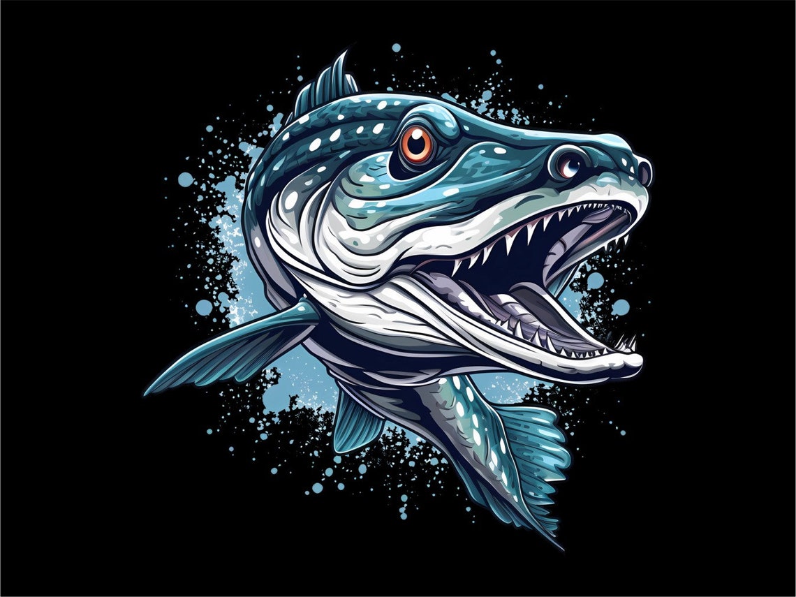Fishing Graphics. Pike Pattern for a T-shirt and Mug. Angler Set Png ...