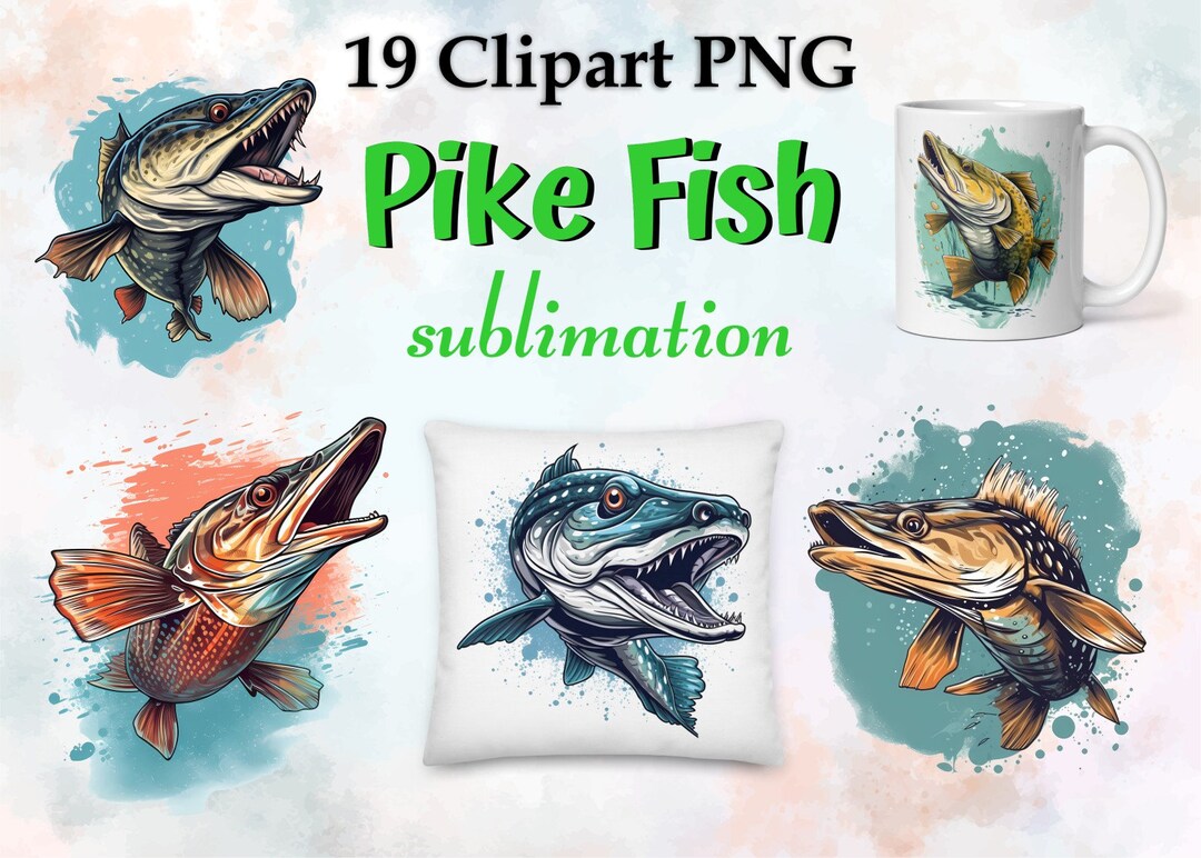 Fishing Graphics. Pike Pattern for a T-shirt and Mug. Angler Set Png ...