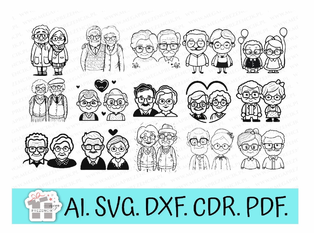Cartoon Grandparents Graphics Svg. Grandma and Grandpa Svg. Grandma and ...