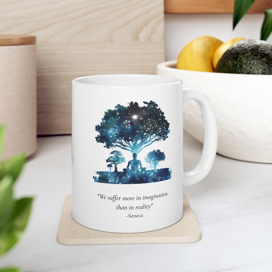 Seneca Quote Mug | Tree of Life Stoic Philosophy Cup | Watercolor Night ...