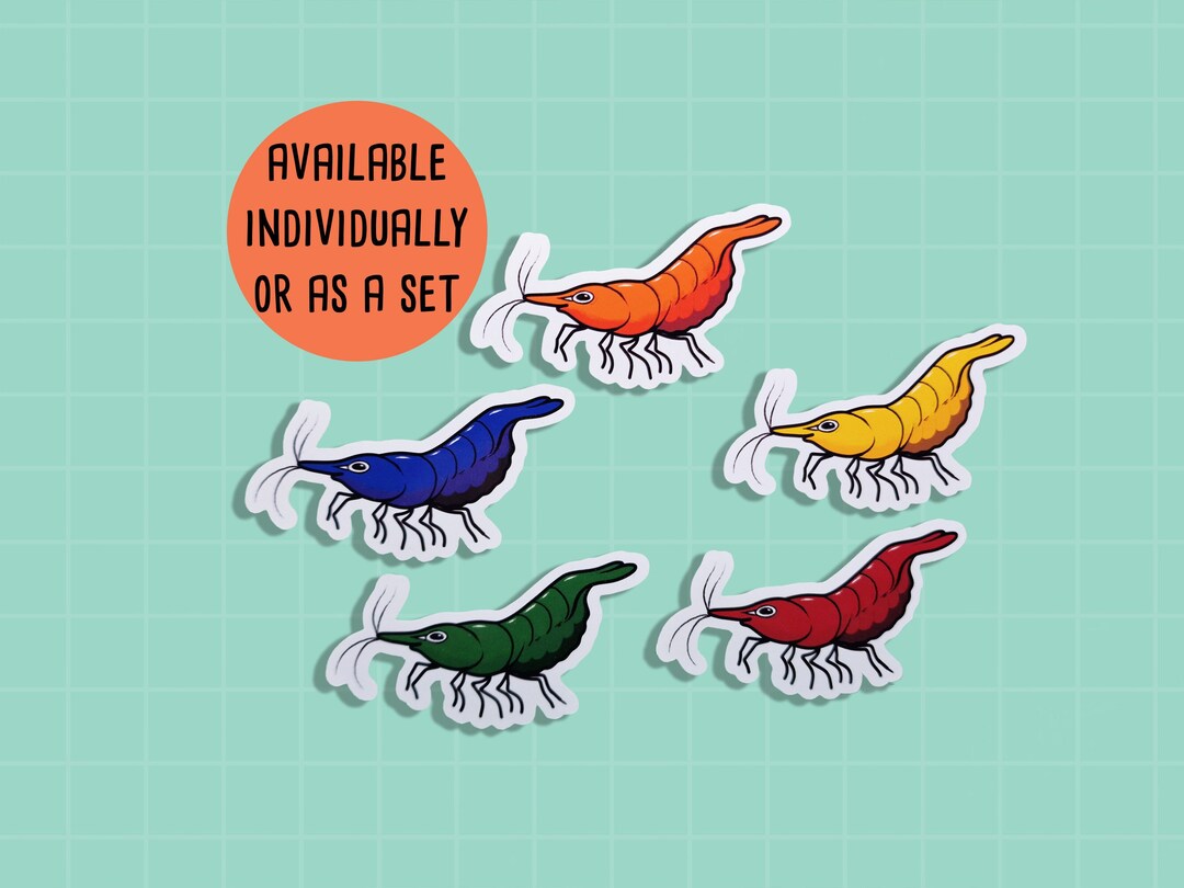 Rainbow Cherry Shrimp Sticker - 5 Bright Colours Set - Aquarium Fish ...