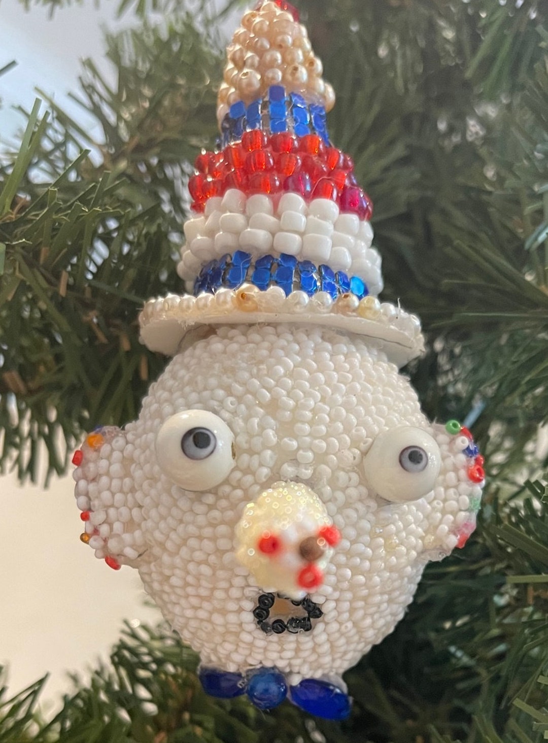 Hand Beaded "pinocchio" Egghead Xmas Ornament - Etsy
