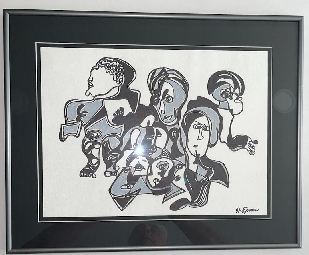 Hilda Epner- "the Group" Abstract Drawing Matted and Framed 17”x14” - Etsy