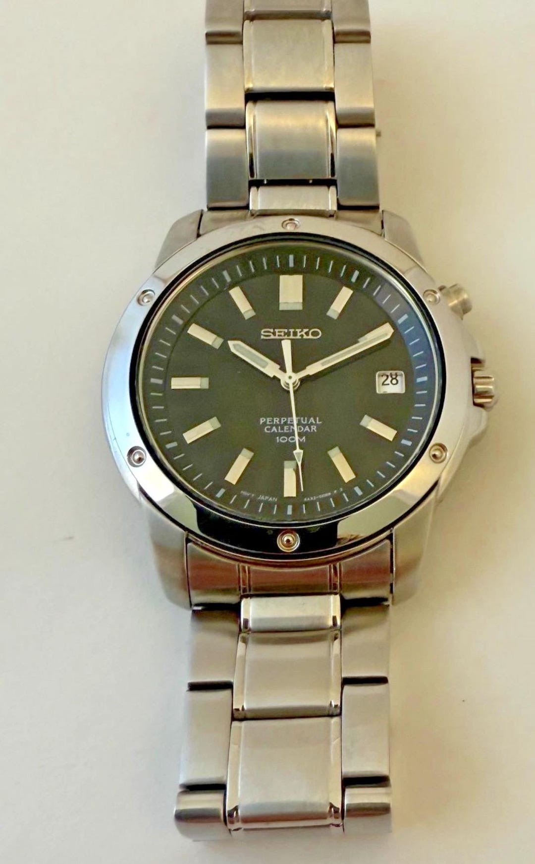 SEIKO Perpetual Calendar 6A32-00B0 Black Dial S/S 39mm Quartz Watch W ...
