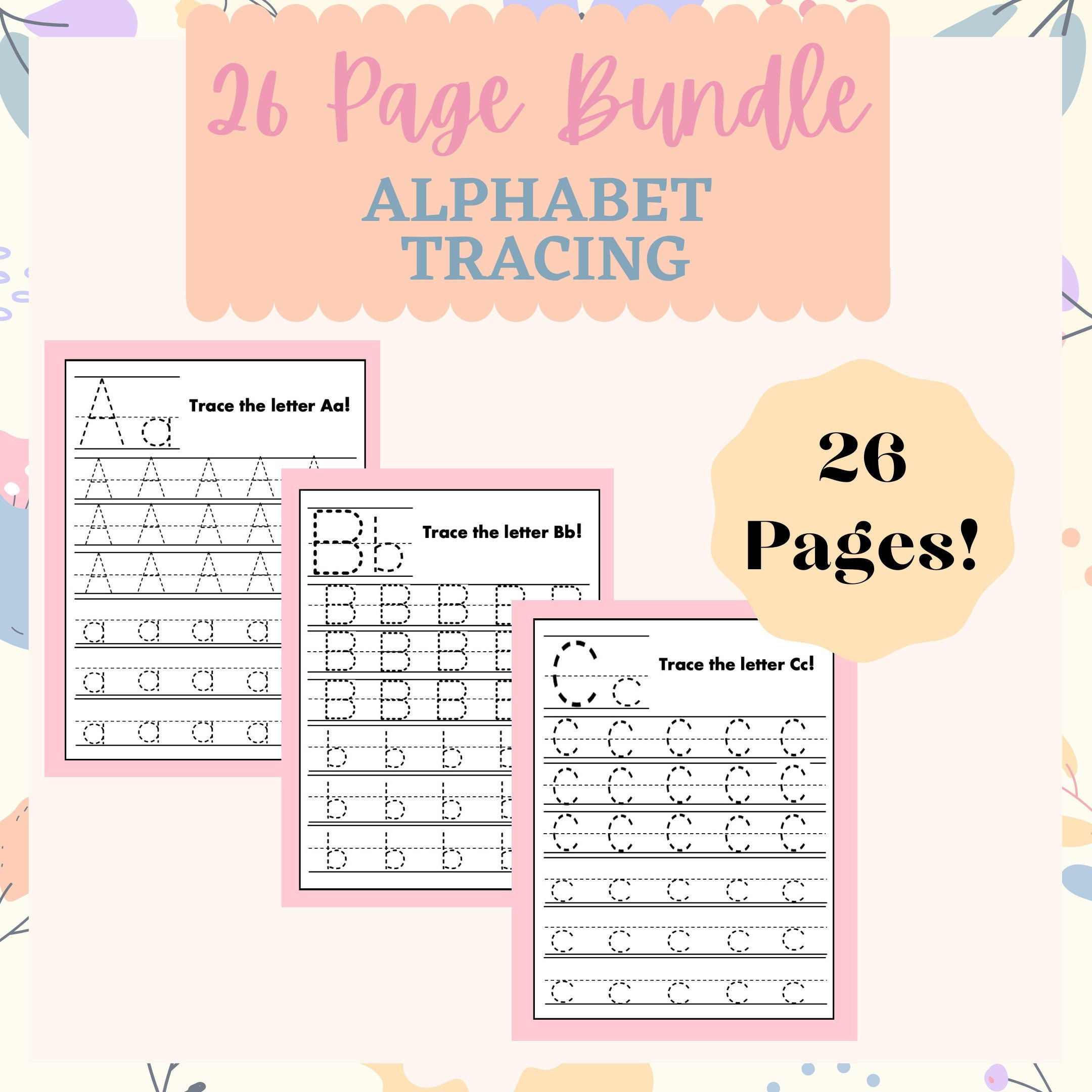 26 Page Upper and Lower Case Tracing Worksheets- Preschool and ...