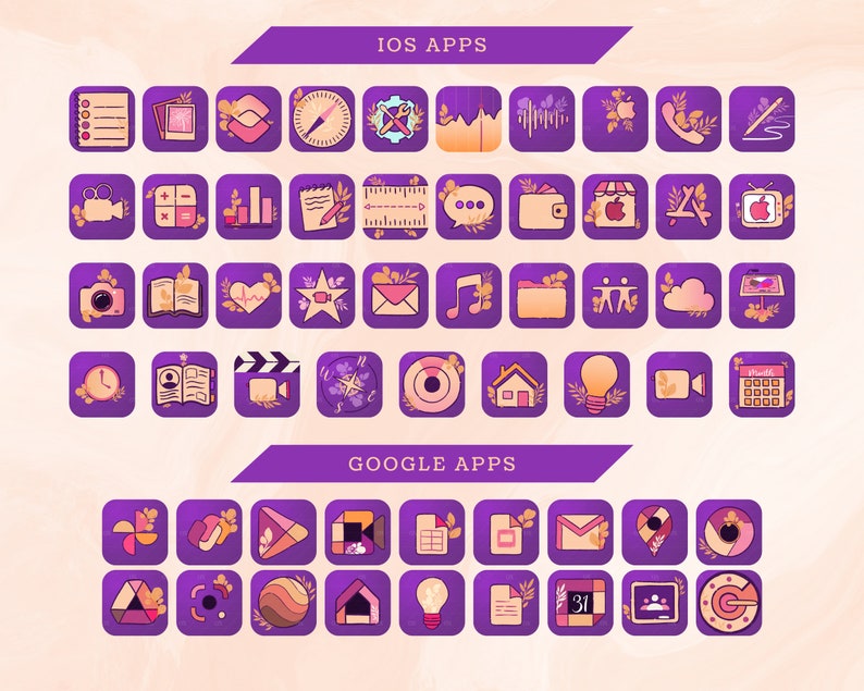 Purple Ios 14 Icons, Summer iPhone Icons, Cute Ios Icons, Vivid Ios 14 ...