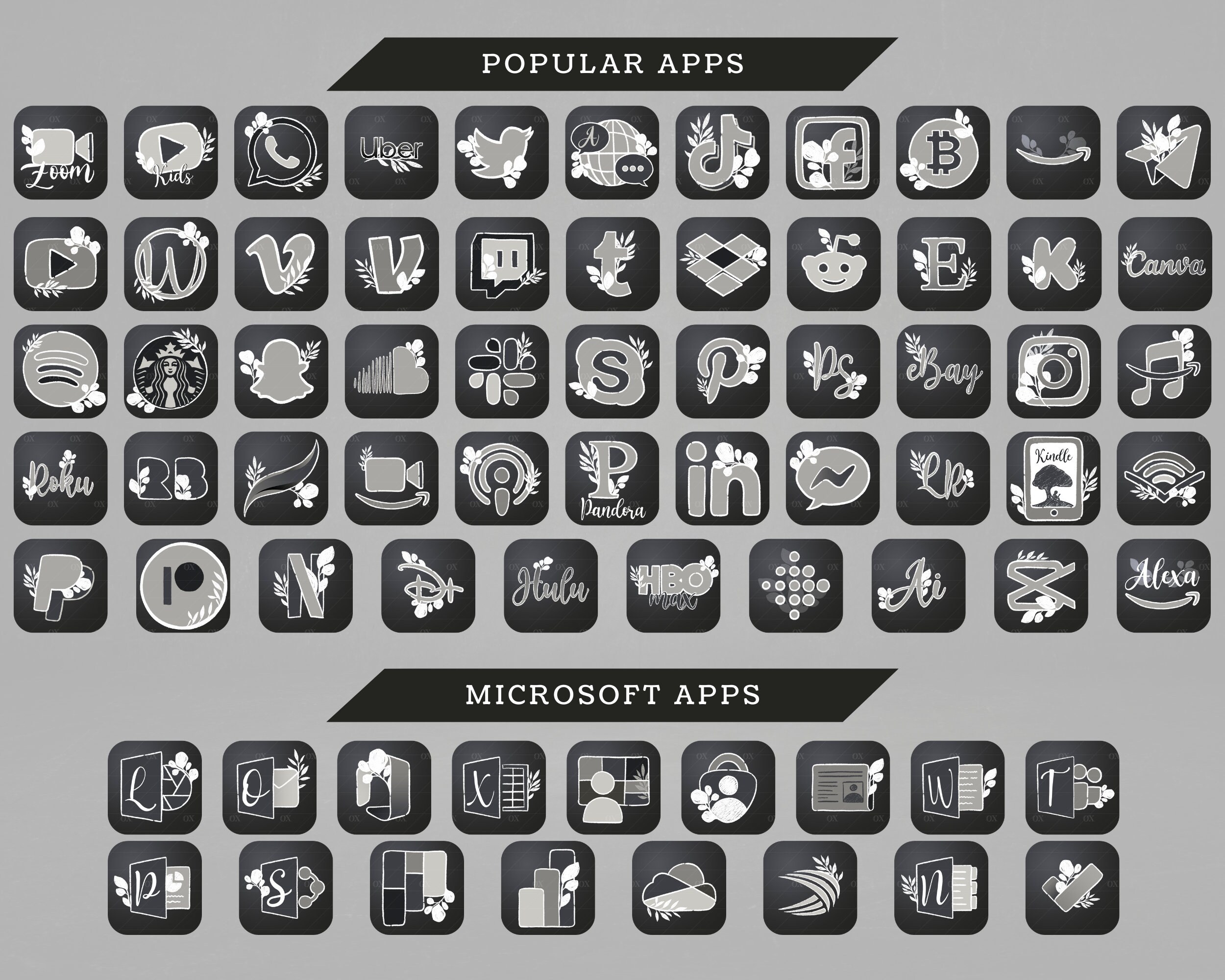 Dark Theme Ios App Icon Aesthetic Black Ios App Icons With - Etsy