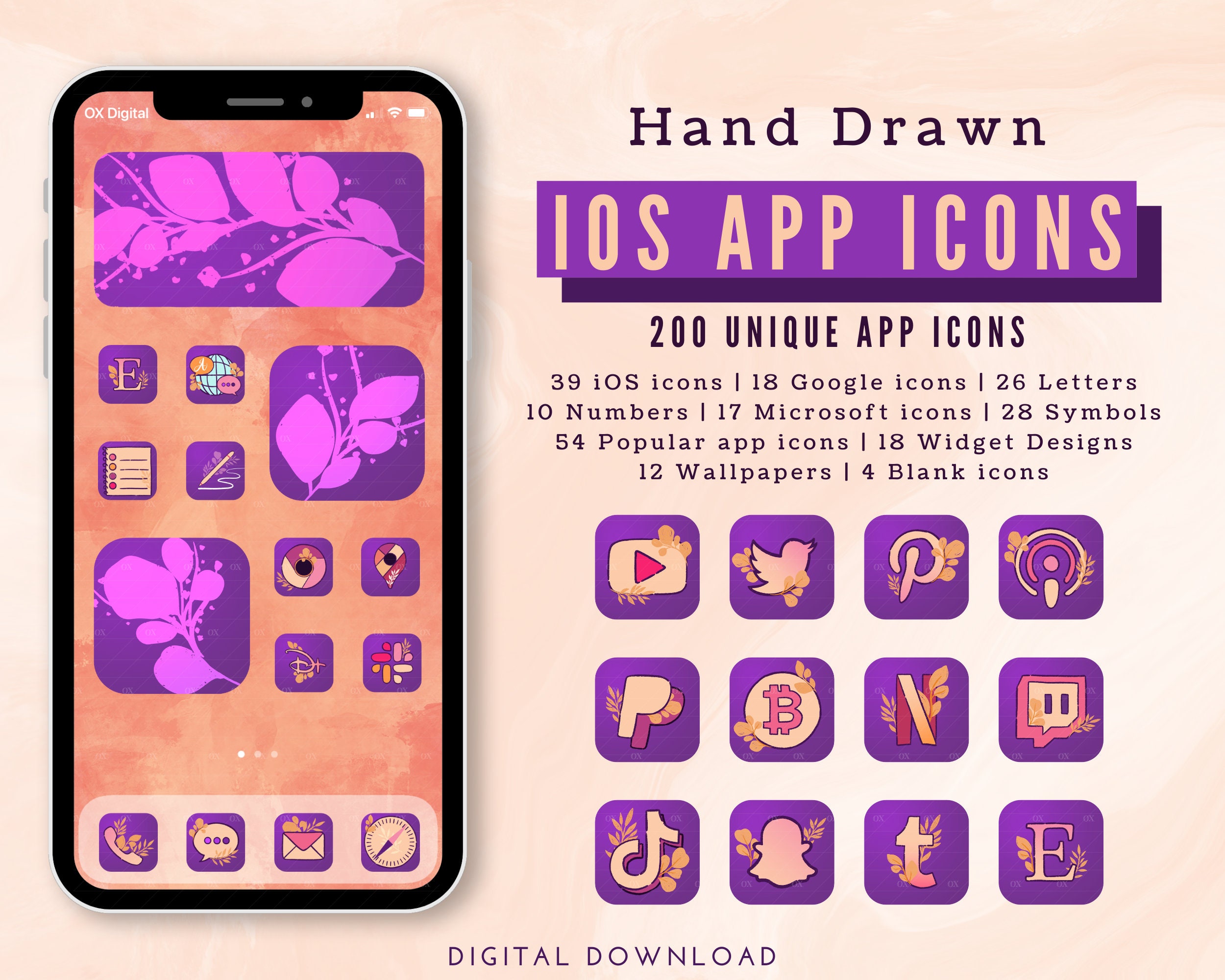 Purple Ios 14 Icons, Summer iPhone Icons, Cute Ios Icons, Vivid Ios 14 ...