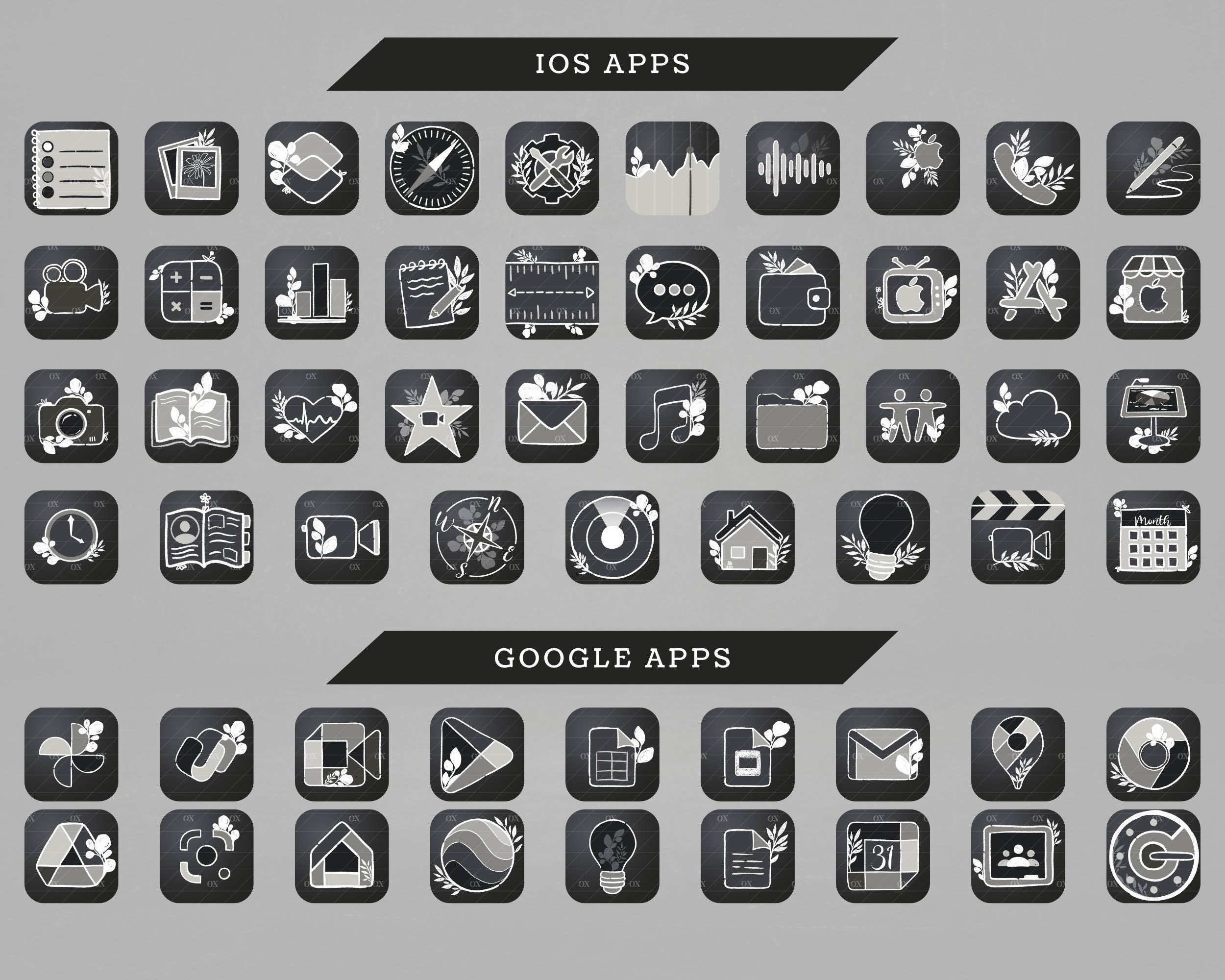 Dark Theme Ios App Icon Aesthetic Black Ios App Icons With - Etsy