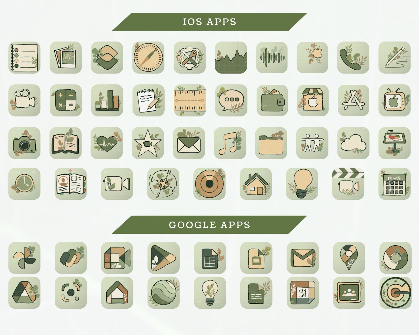 Sage Green Ios 14 App Icons Nature Green Ios App Icon Pack | Etsy