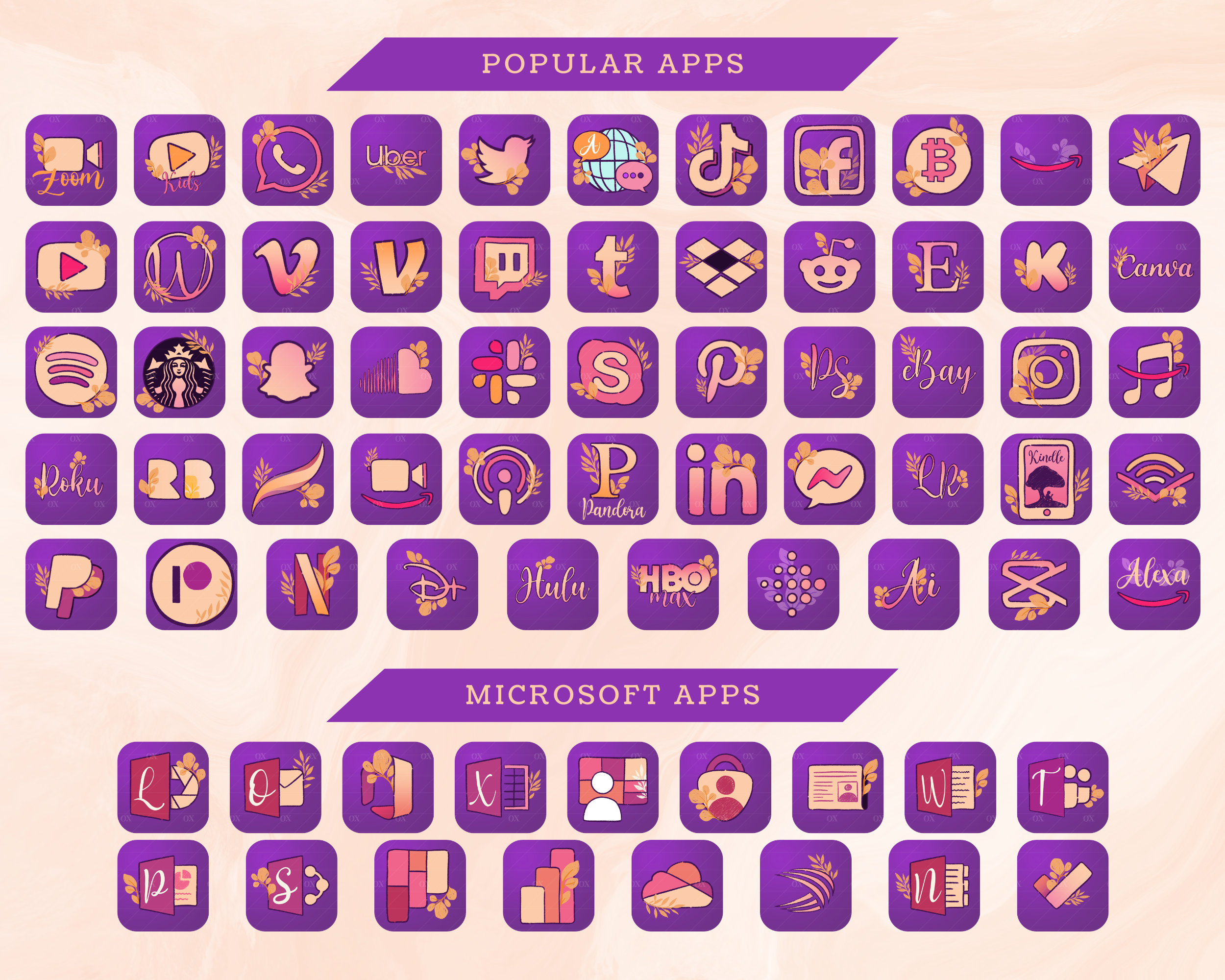 Purple Ios 14 Icons, Summer iPhone Icons, Cute Ios Icons, Vivid Ios 14 ...