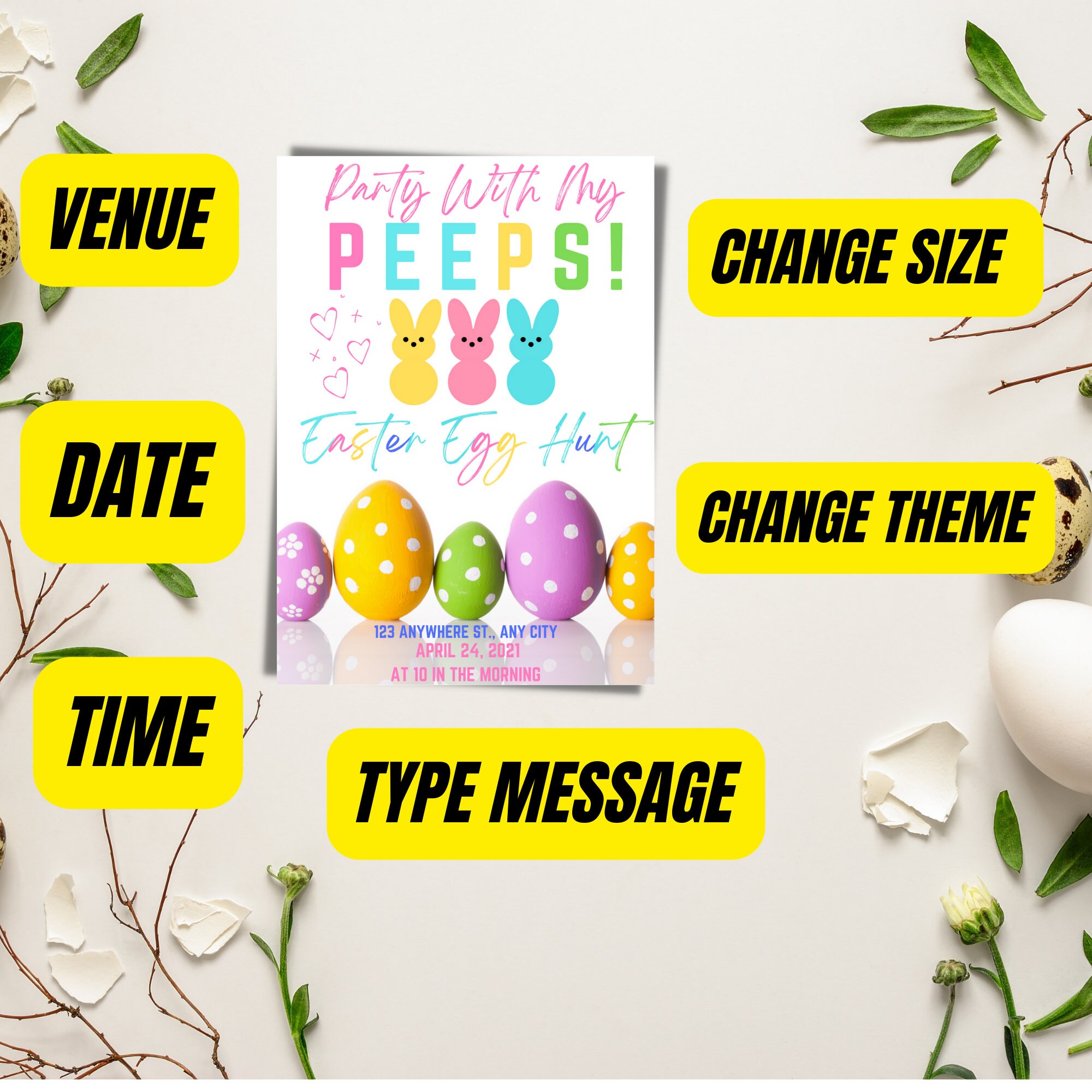 Party With My PEEPS, PEEPS Invitation, Easter Invitation Easter Egg ...