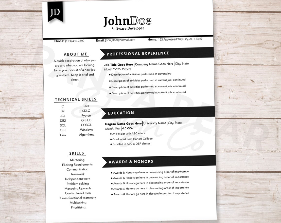Modern Resume Template | Downloadable Editable Adobe Indesign Resume ...