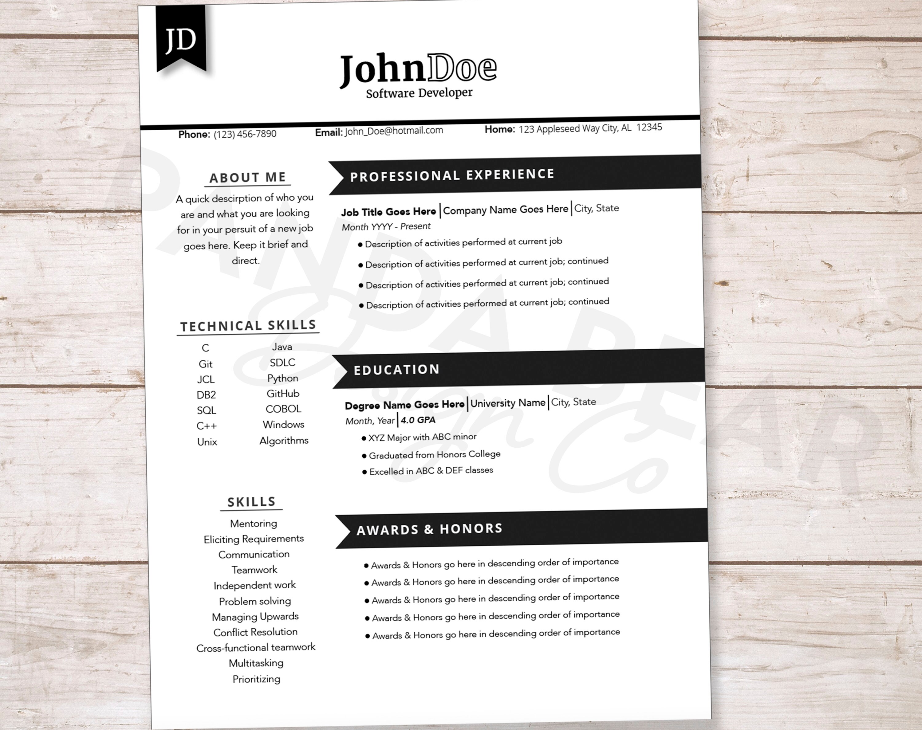 Modern Resume Template | Downloadable Editable Adobe Indesign Resume ...