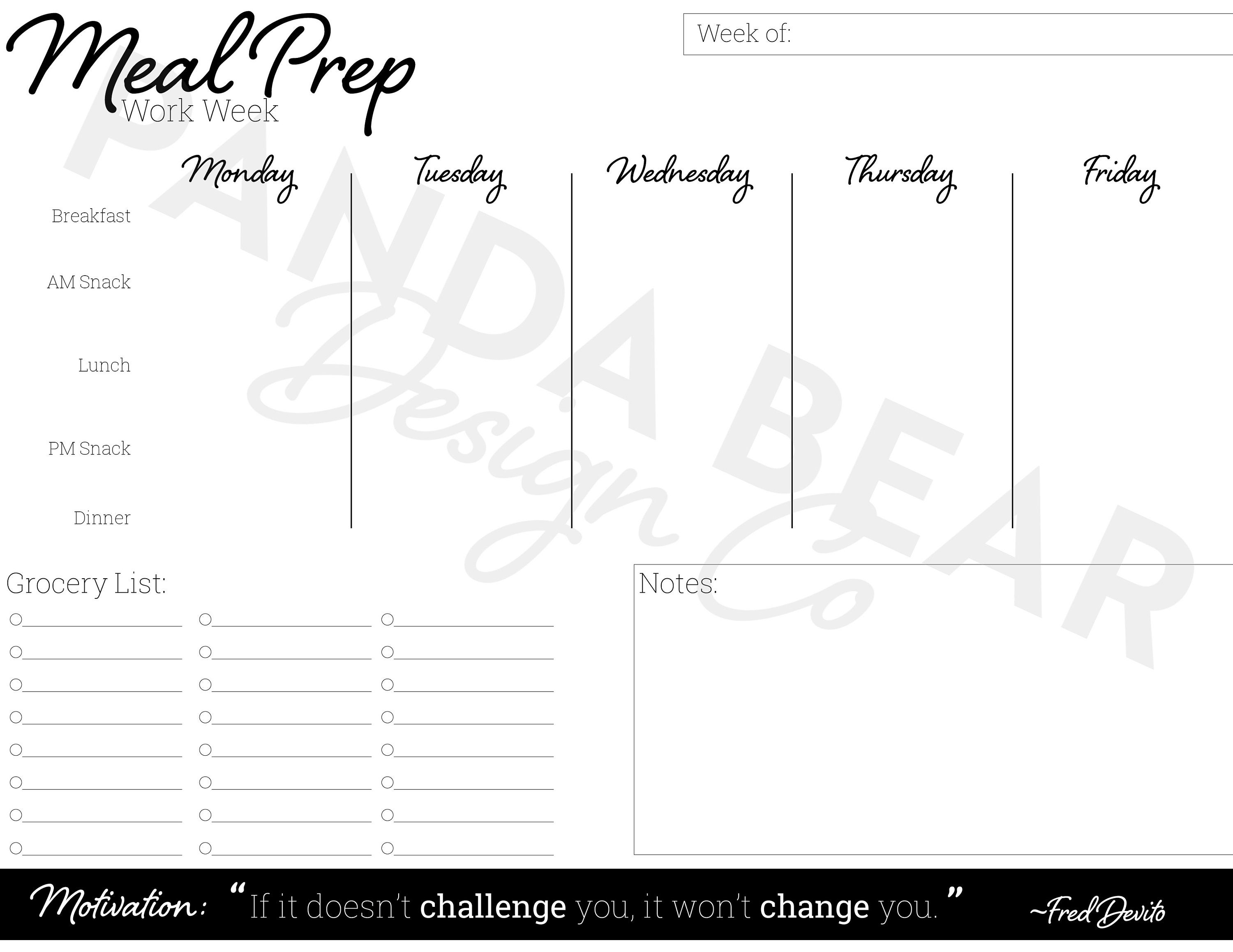 Basic Printable Weekly Meal Prep Planner Digital Downloadable File - Etsy