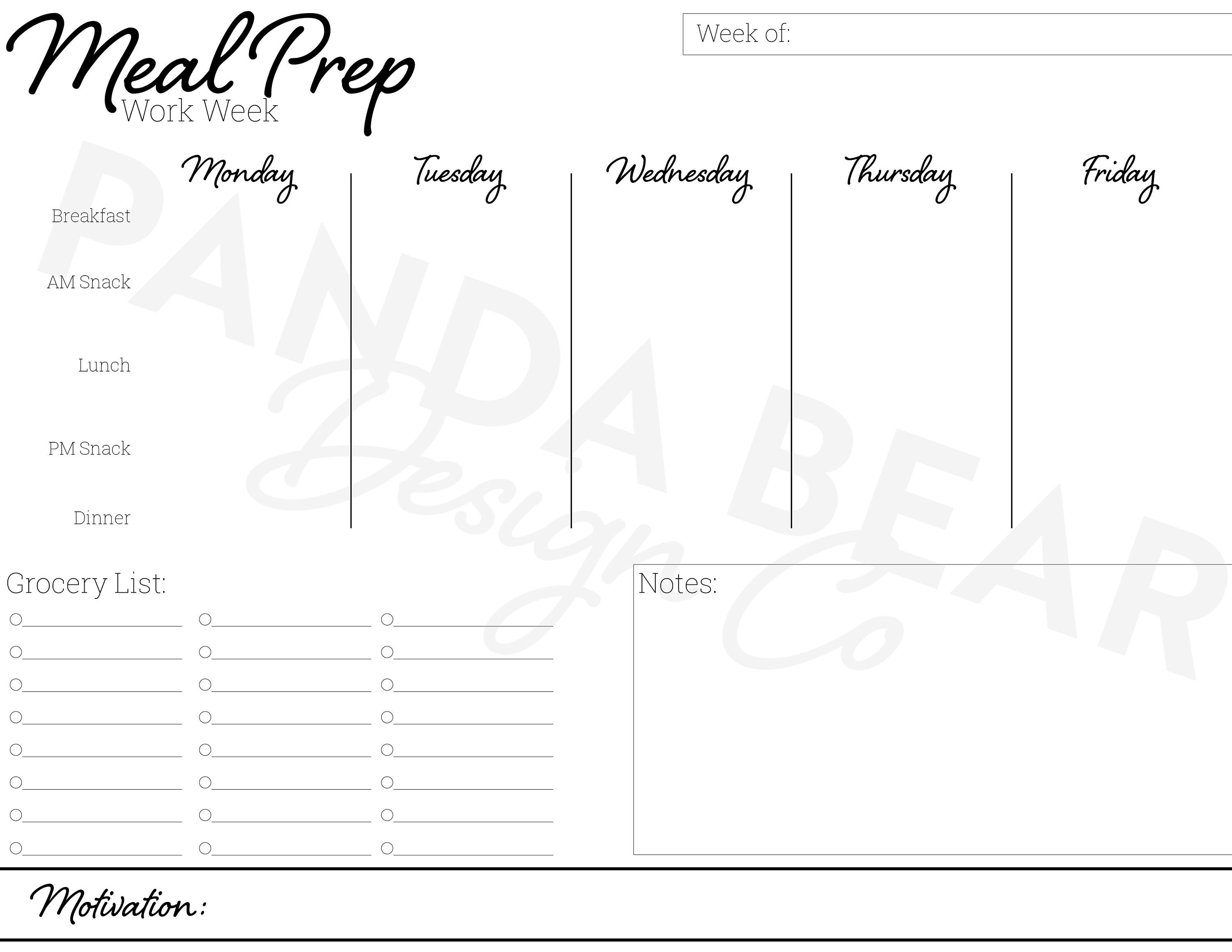 Basic Printable Weekly Meal Prep Planner Digital Downloadable File - Etsy