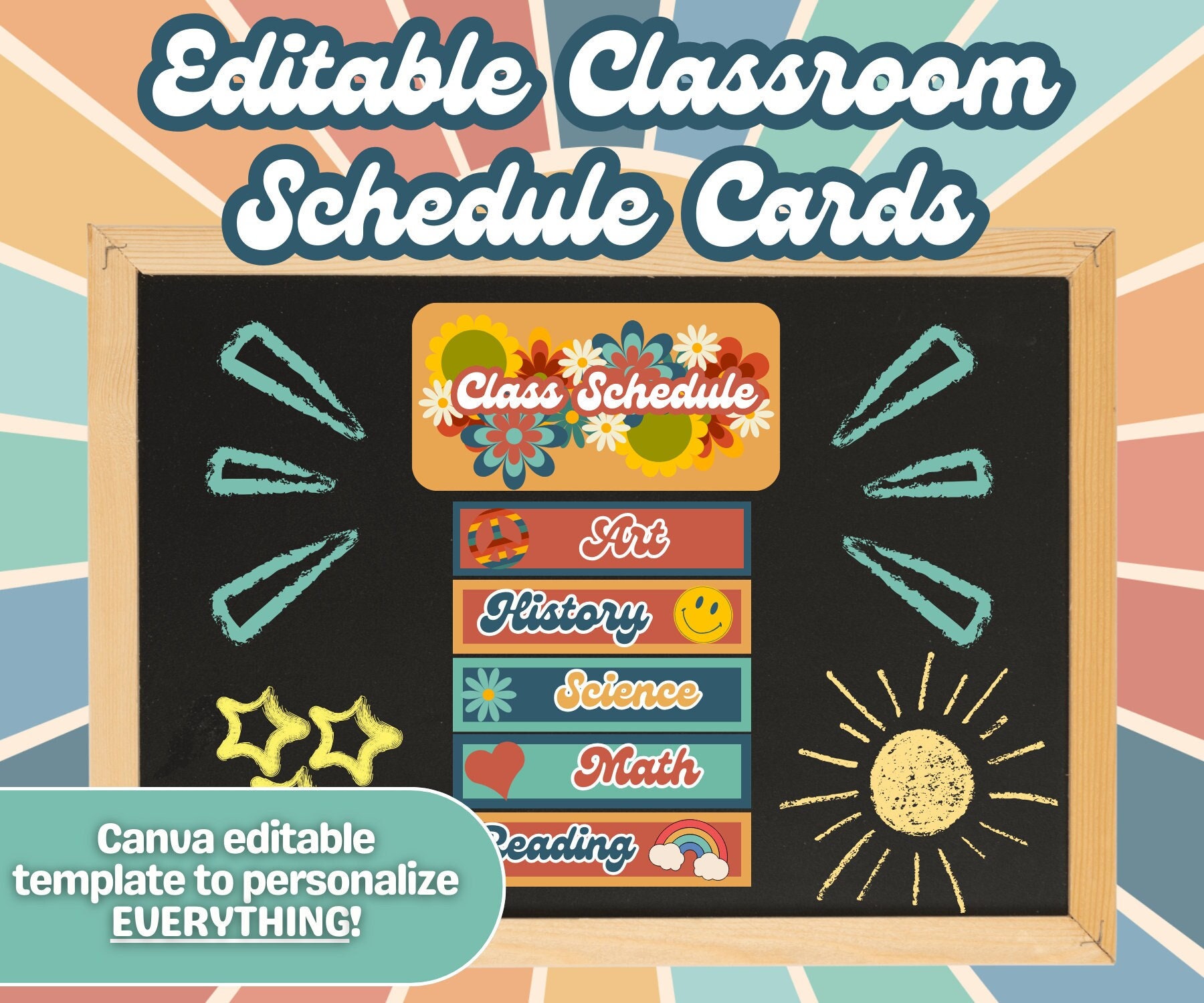 Retro Editable Classroom Schedule Cards - Etsy