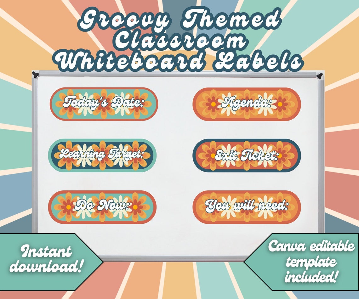 Groovy Themed Classroom Whiteboard Labels, Editable Template and PDF ...