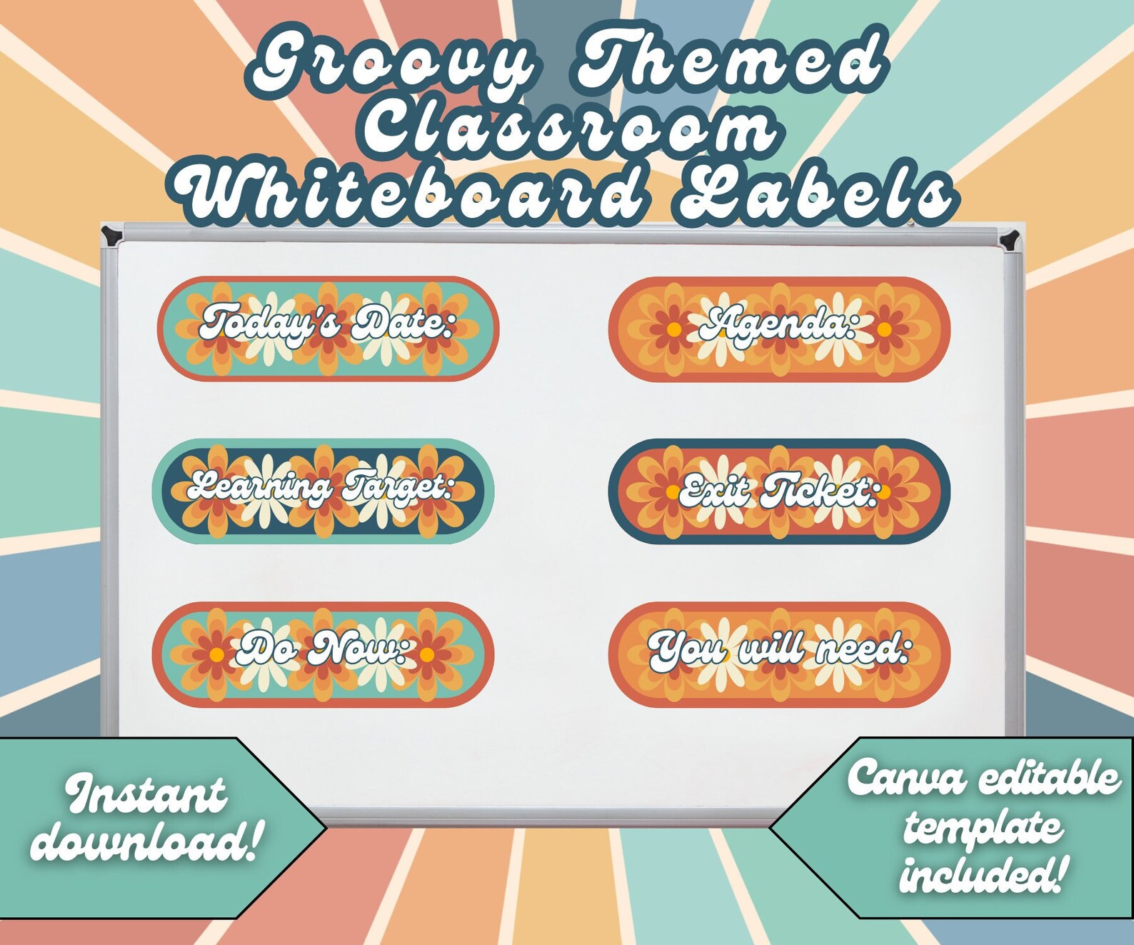 Groovy Themed Classroom Whiteboard Labels, Editable Template and PDF ...