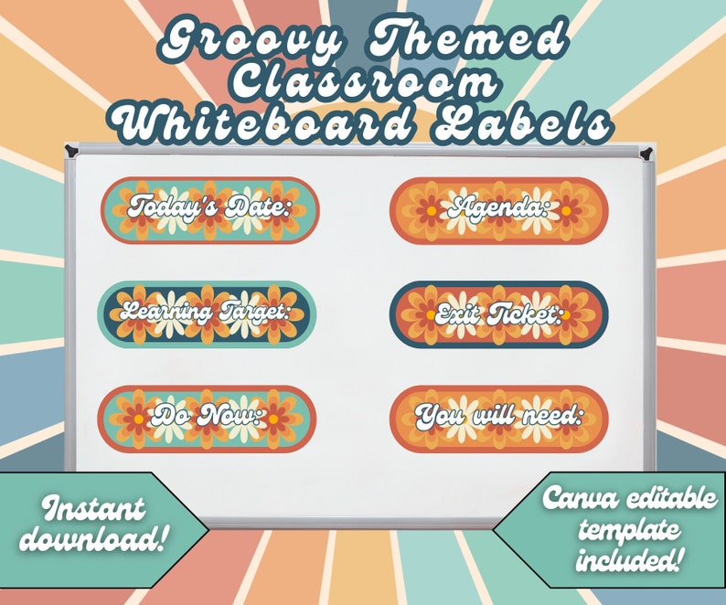 Groovy Themed Classroom Whiteboard Labels, Editable Template and PDF ...