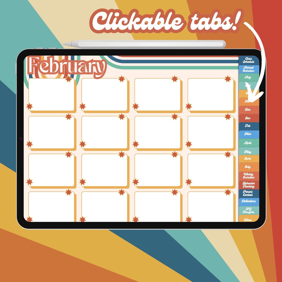 Digital Teacher Planner Groovy Theme Teacher Planner No Dates Teacher ...
