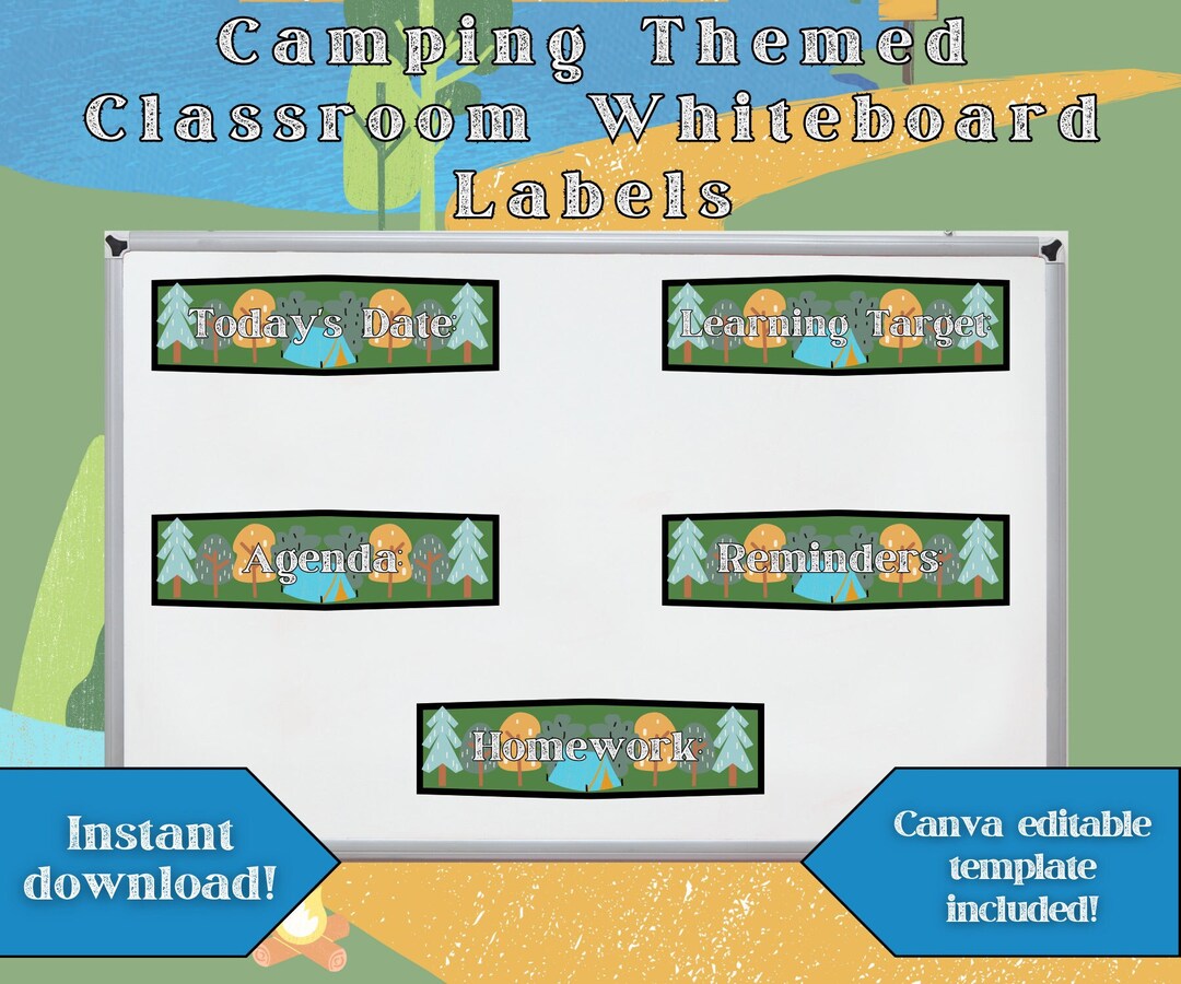 Camping Themed Classroom Whiteboard Labels, Editable Template and PDF ...