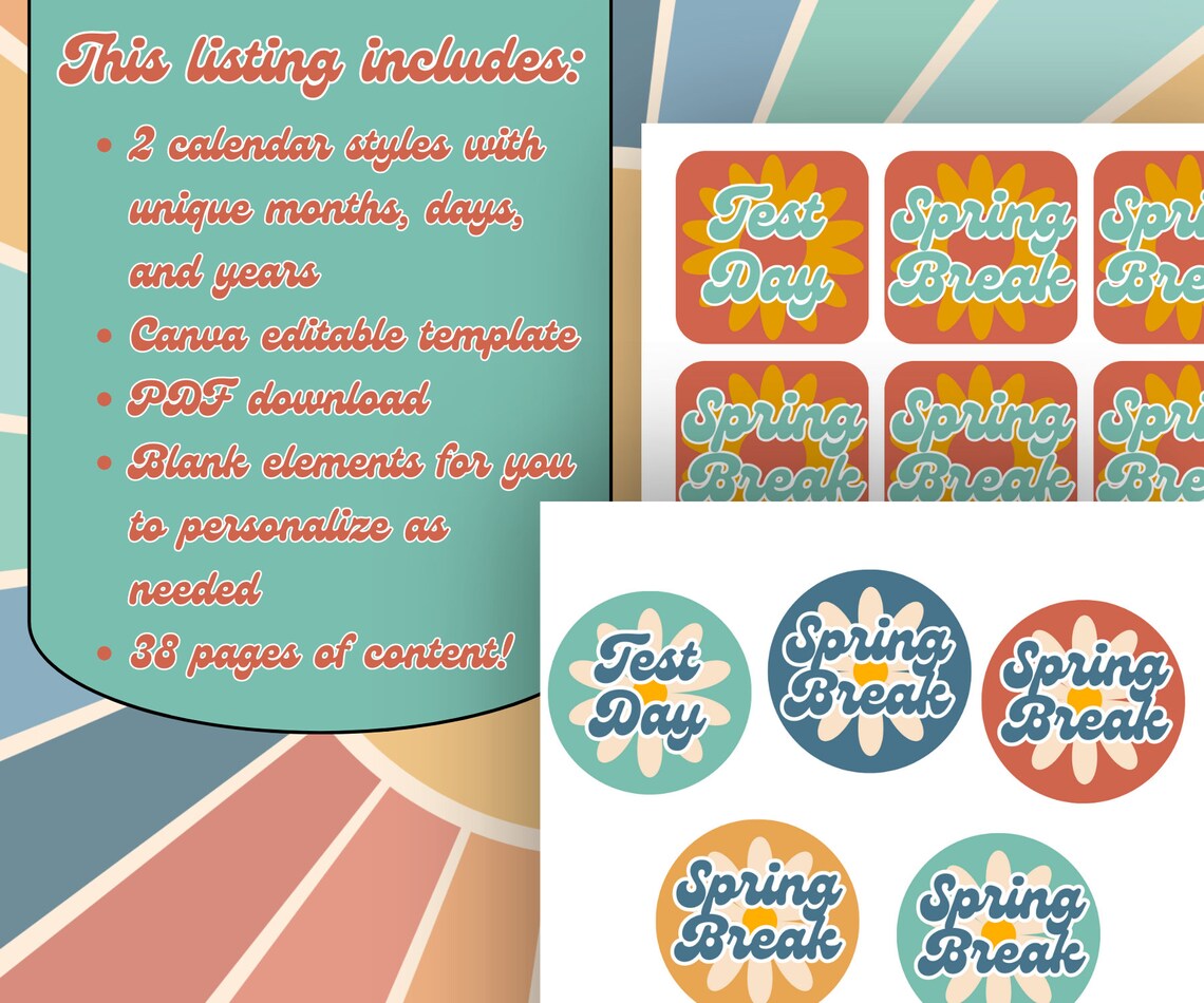 Classroom Calendar Display |printable Groovy Retro Classroom Decor ...