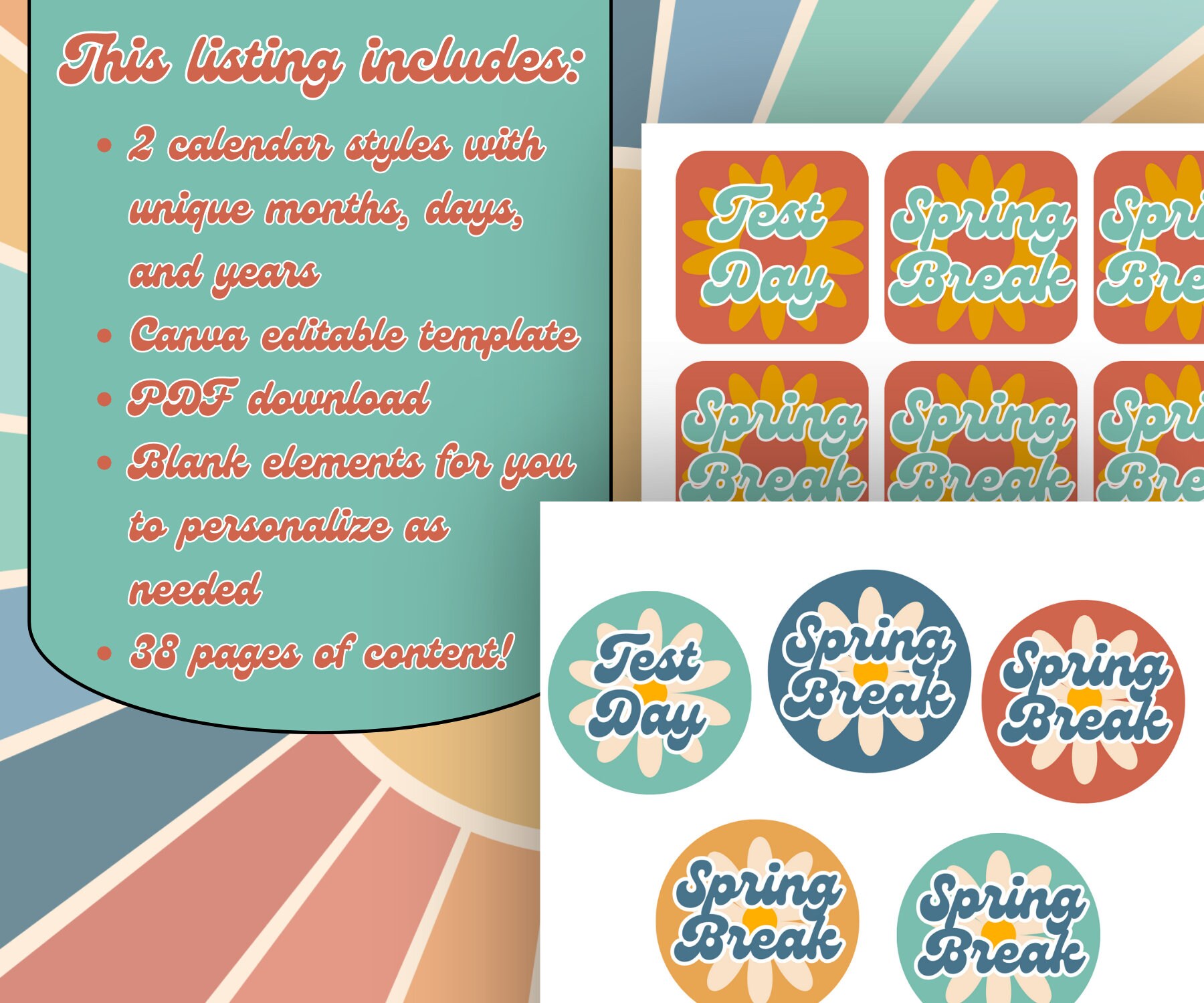 Classroom Calendar Display |printable Groovy Retro Classroom Decor ...