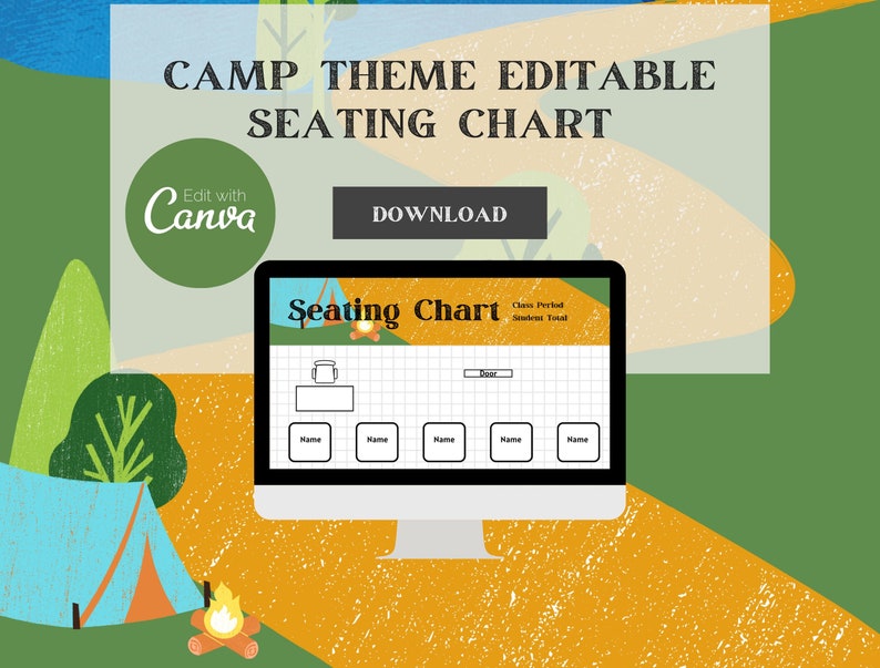 Editable Seating Chart Template | Canva Camping Theme Seating Chart ...
