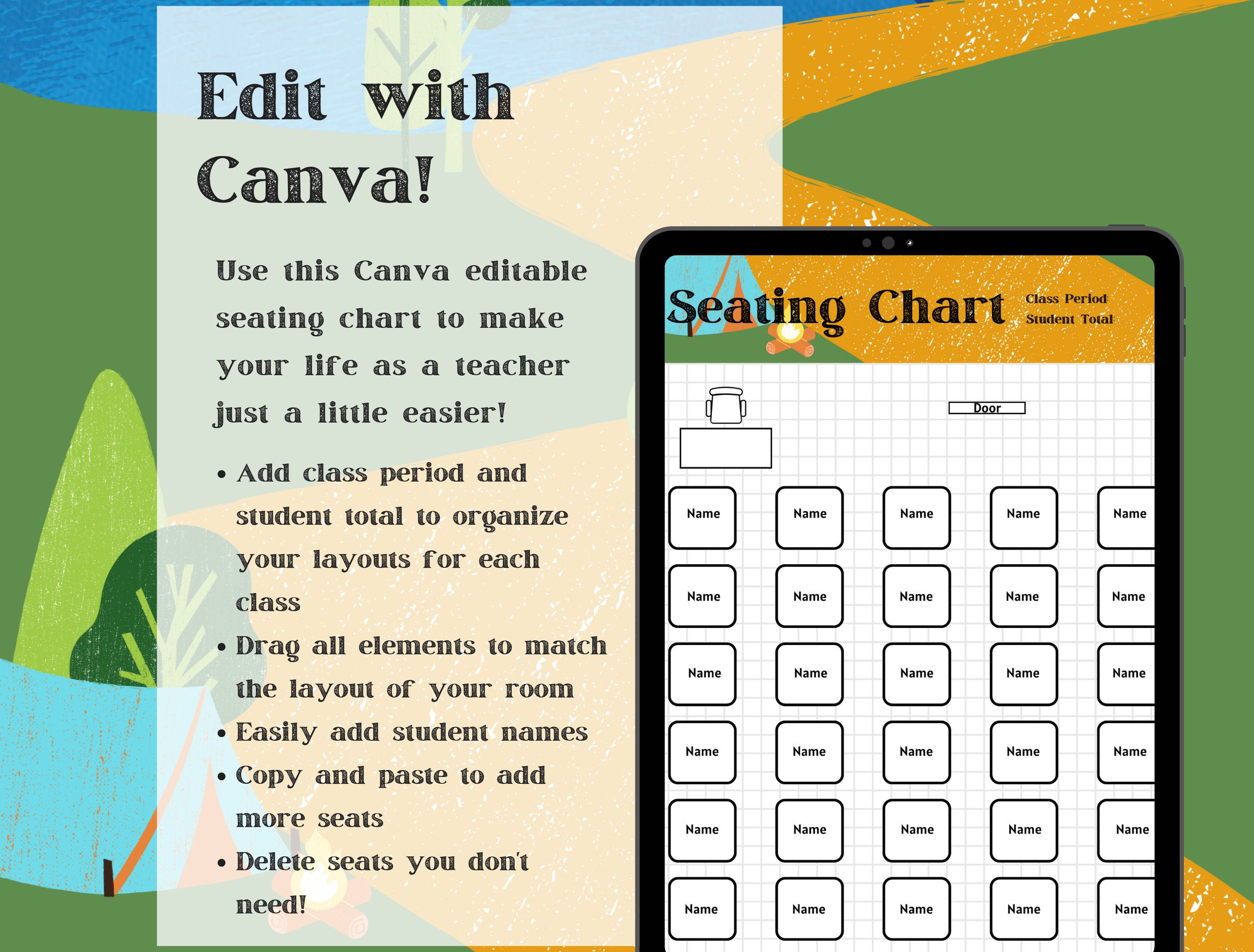 Editable Seating Chart Template | Canva Camping Theme Seating Chart ...