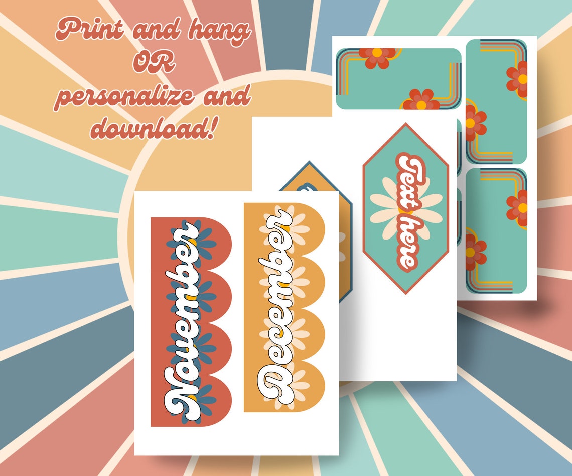 Classroom Calendar Display printable Groovy Retro Classroom Decor Pdfs ...