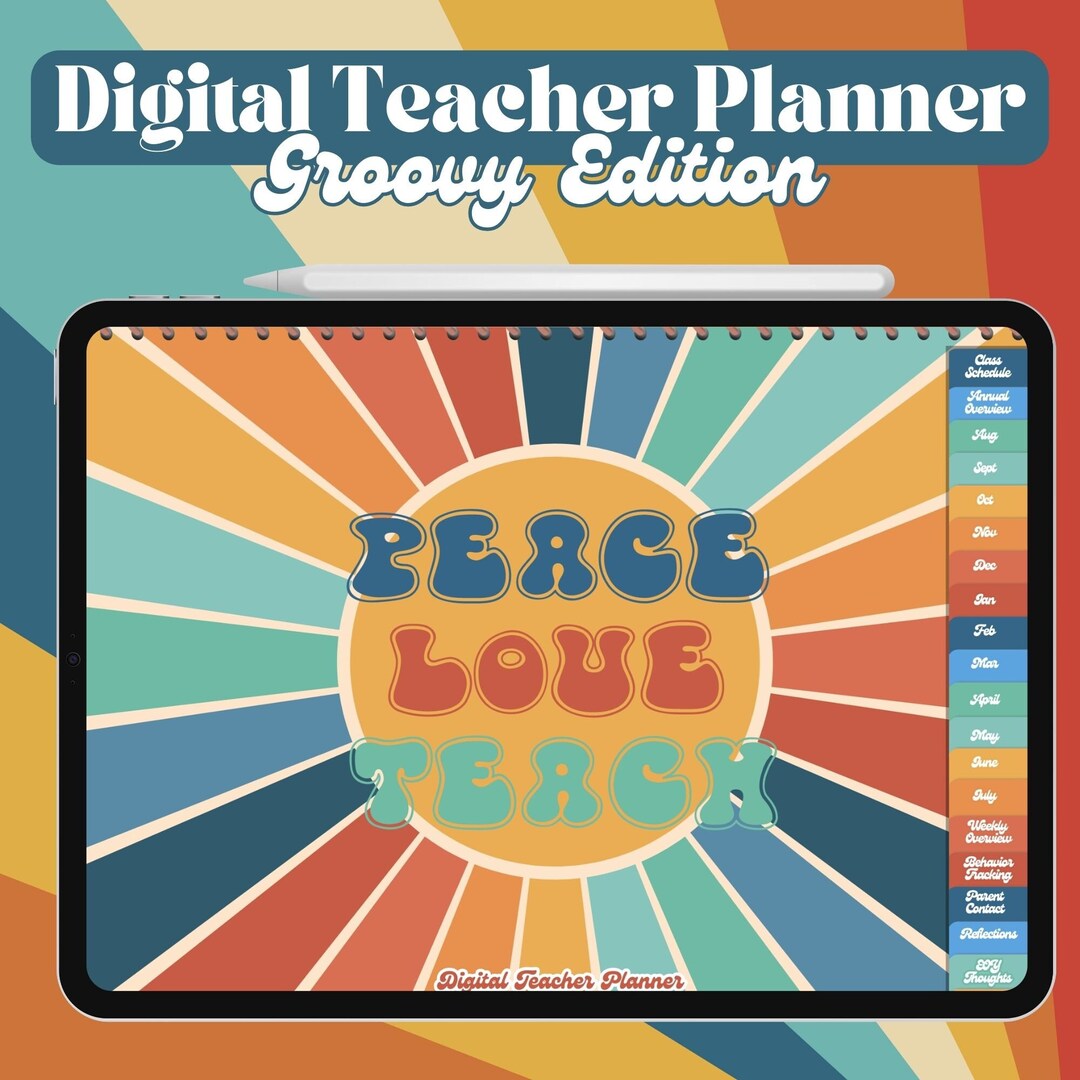 Digital Teacher Planner Groovy Theme Teacher Planner No Dates Teacher ...