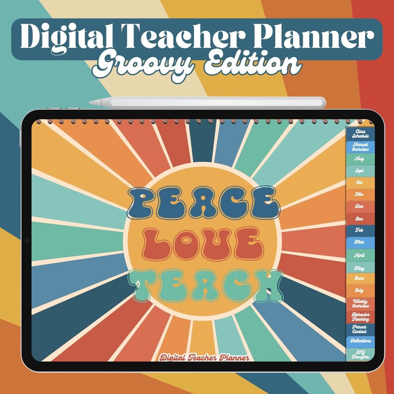 Digital Teacher Planner Groovy Theme Teacher Planner No Dates Teacher ...