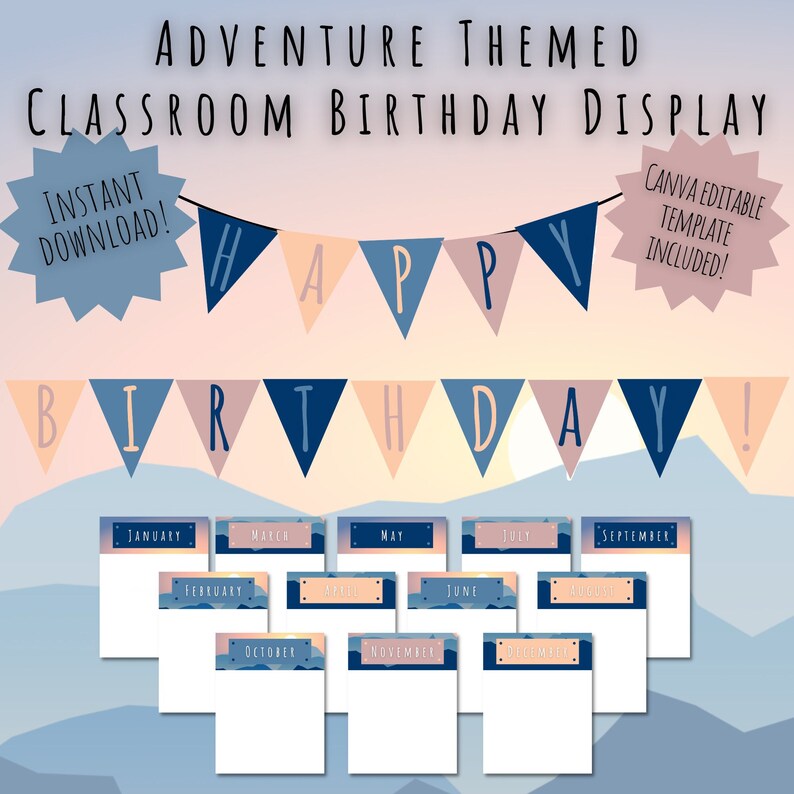 Classroom Birthday Printable Display, Editable in Canva, Adventure ...