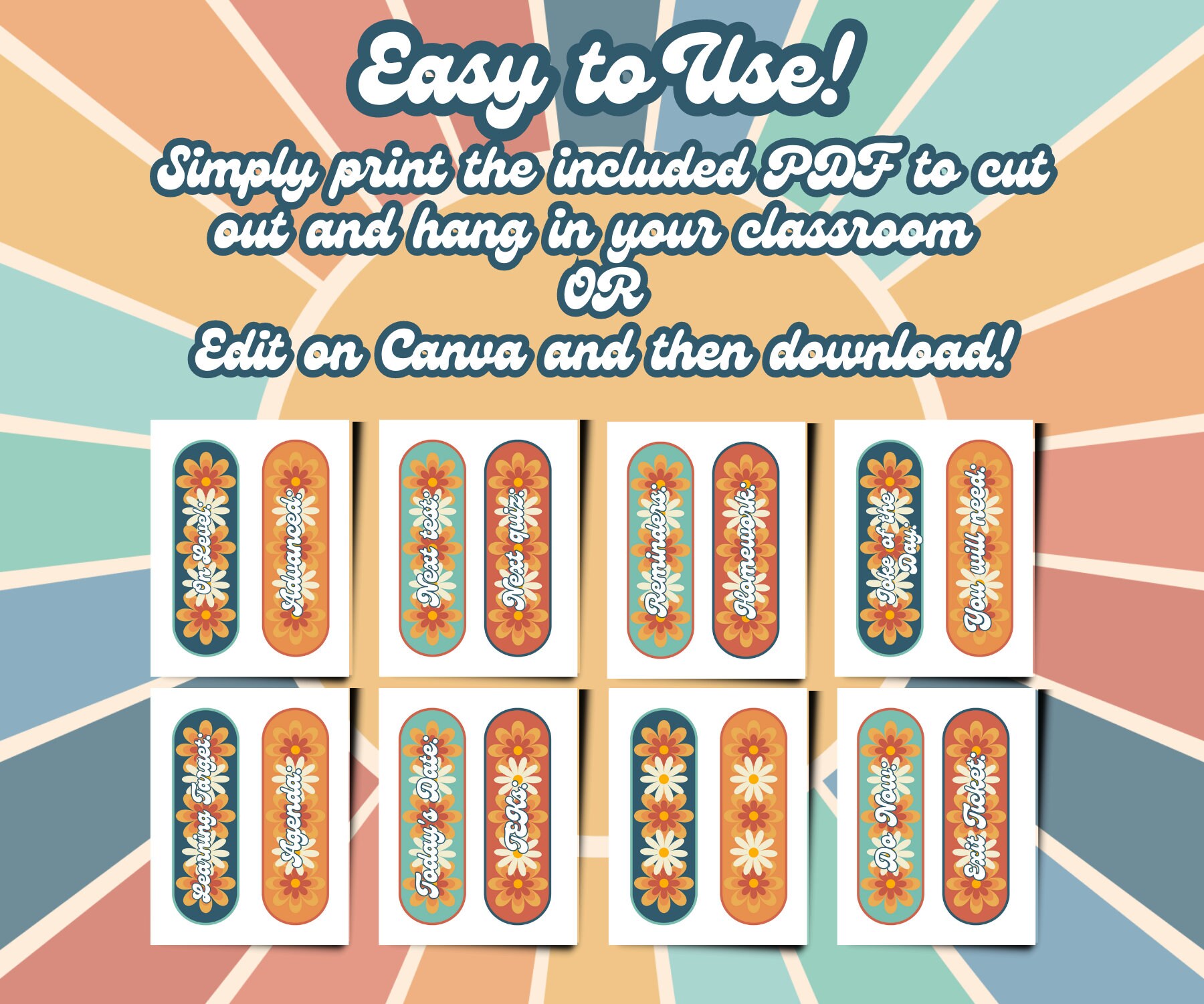 Groovy Themed Classroom Whiteboard Labels, Editable Template and PDF ...
