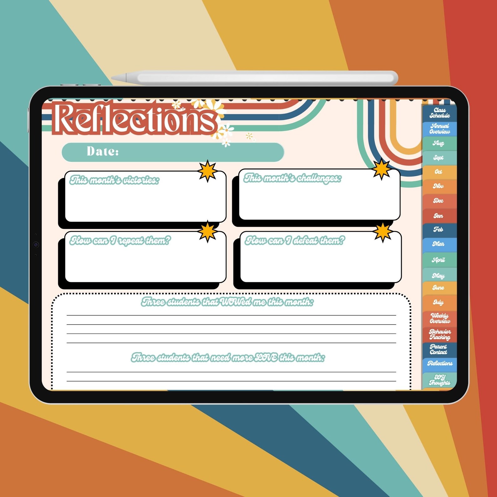 Digital Teacher Planner Groovy Theme Teacher Planner No Dates Teacher ...