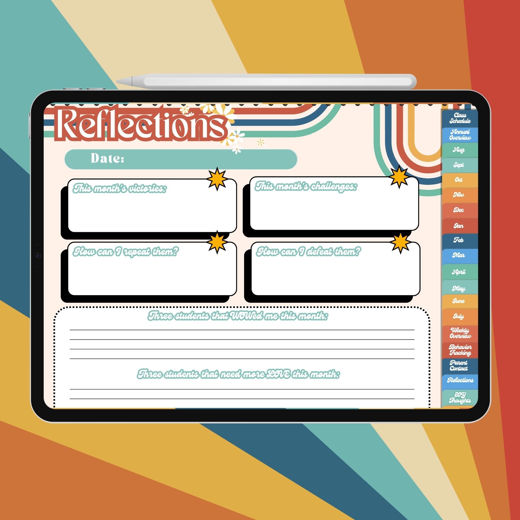 Digital Teacher Planner Groovy Theme Teacher Planner No Dates Teacher ...