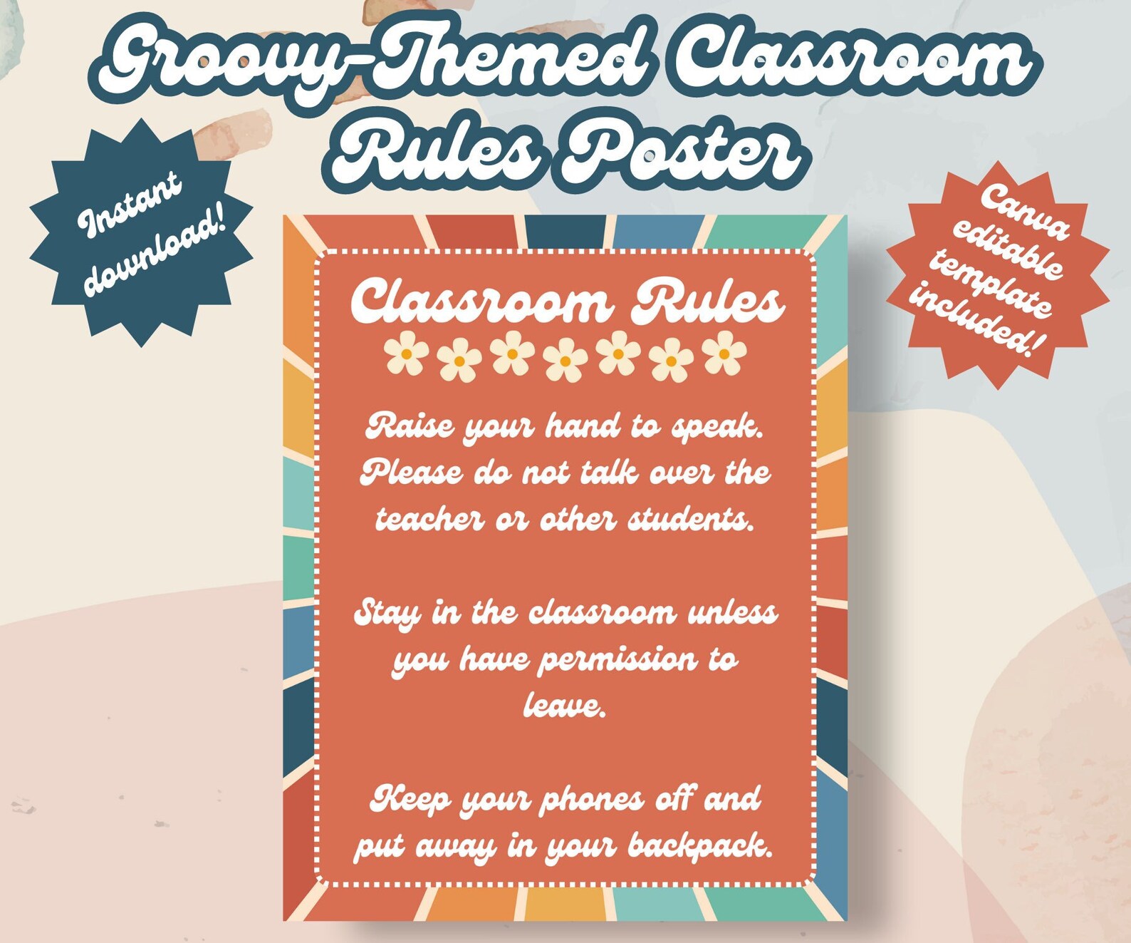 Groovy Retro Classroom Rules Poster | Digital Download PDF | Printable ...