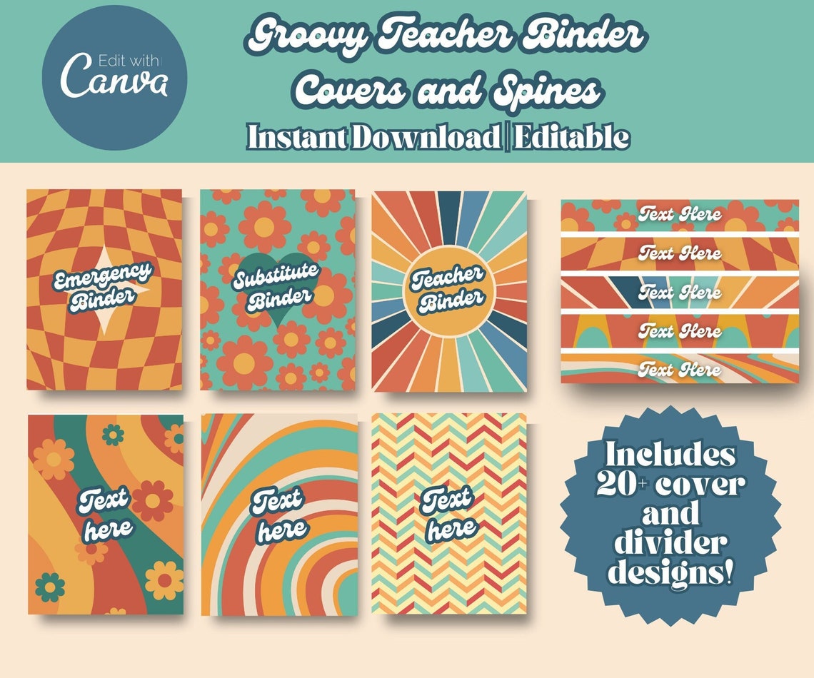 Editable Teacher Binder Covers and Spines | Groovy Theme Teacher Binder ...