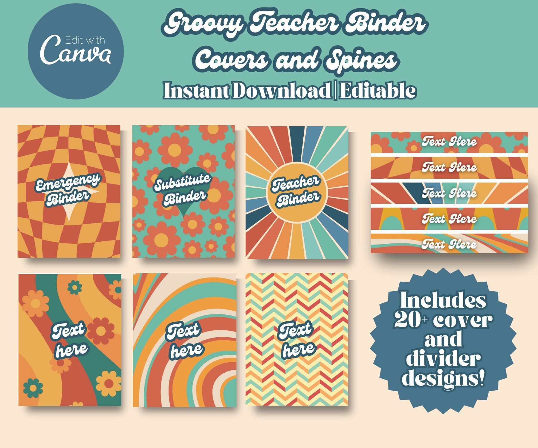 Editable Teacher Binder Covers and Spines | Groovy Theme Teacher Binder ...