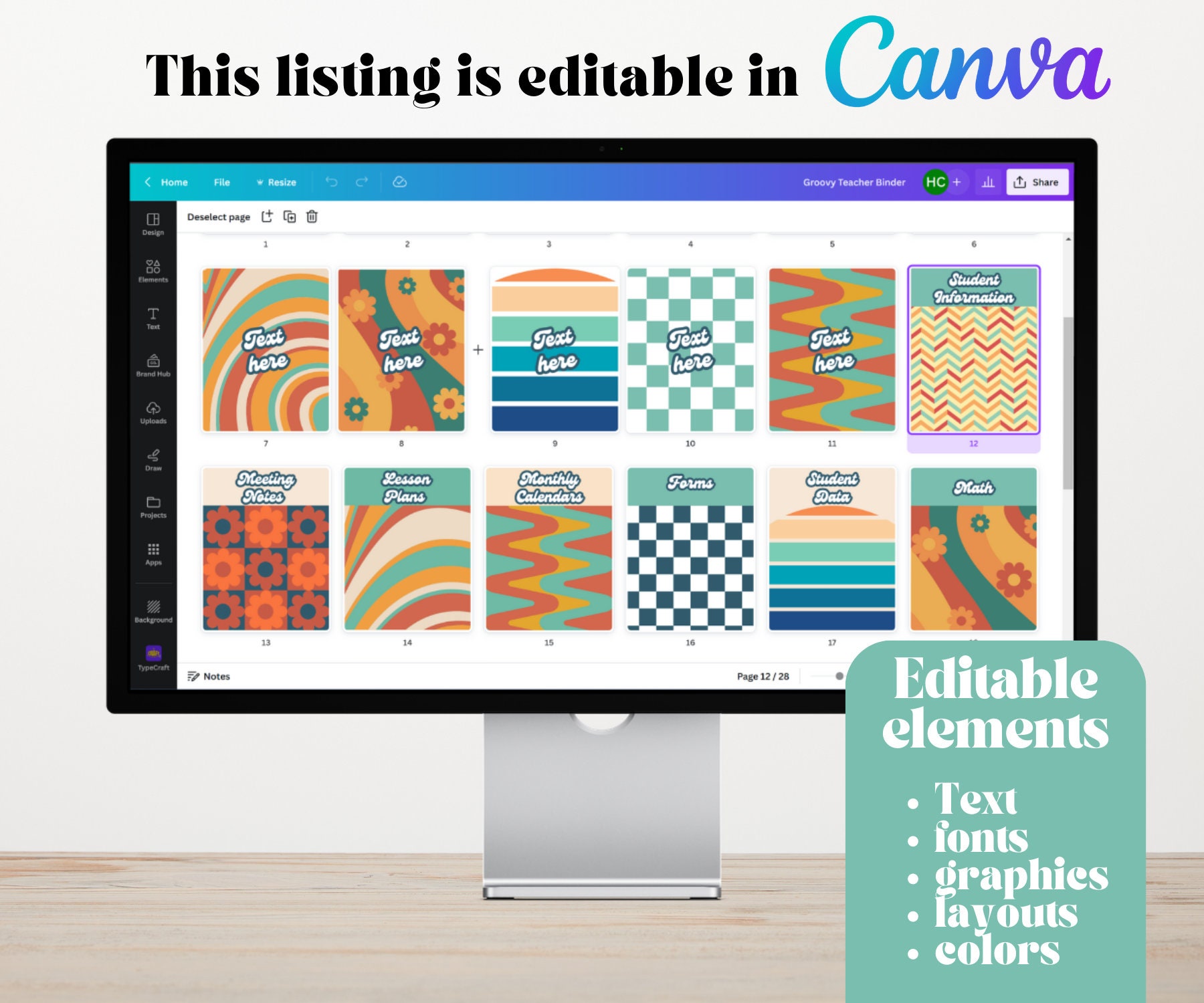 Editable Teacher Binder Covers and Spines | Groovy Theme Teacher Binder ...