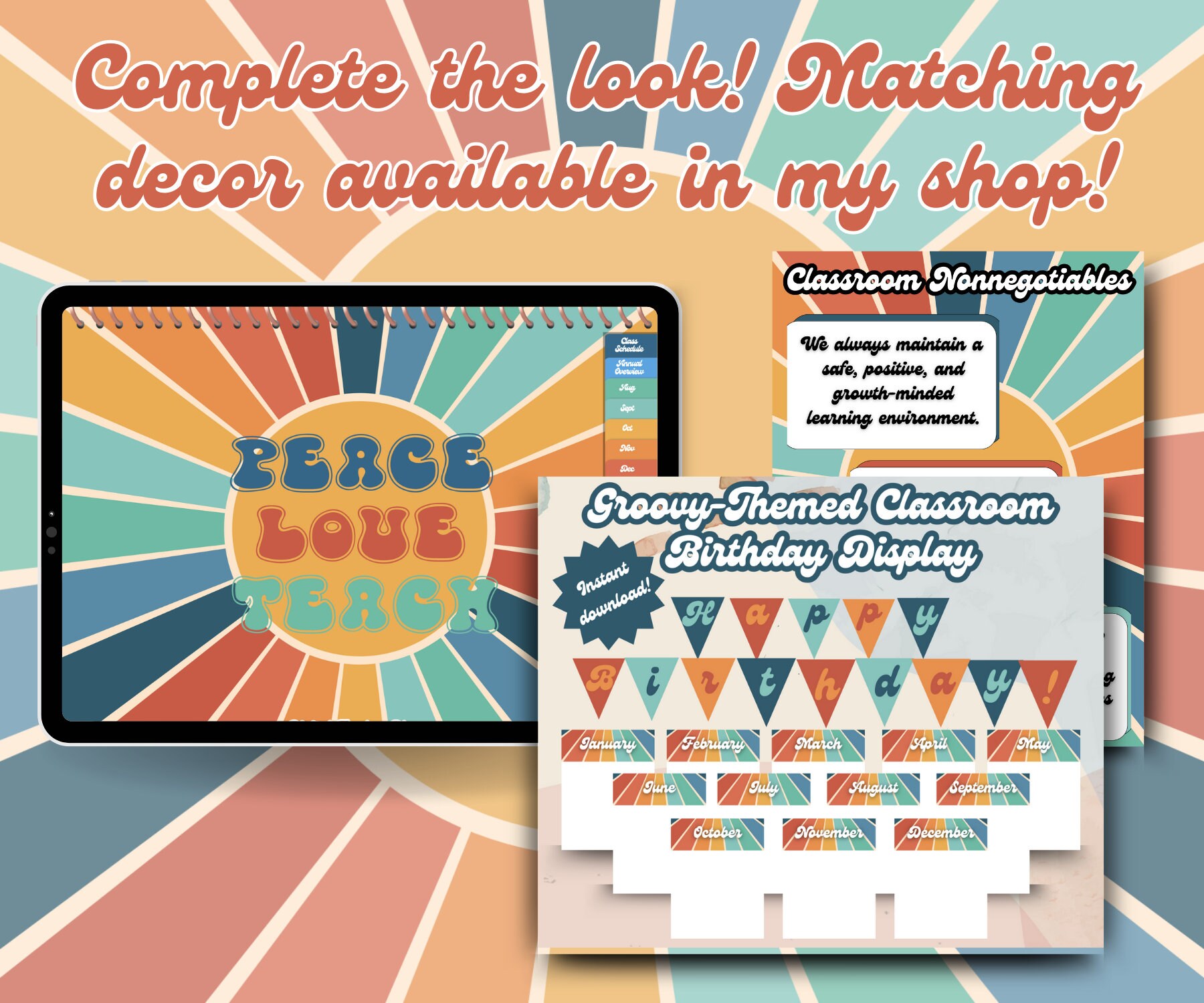 Classroom Calendar Display |printable Groovy Retro Classroom Decor ...