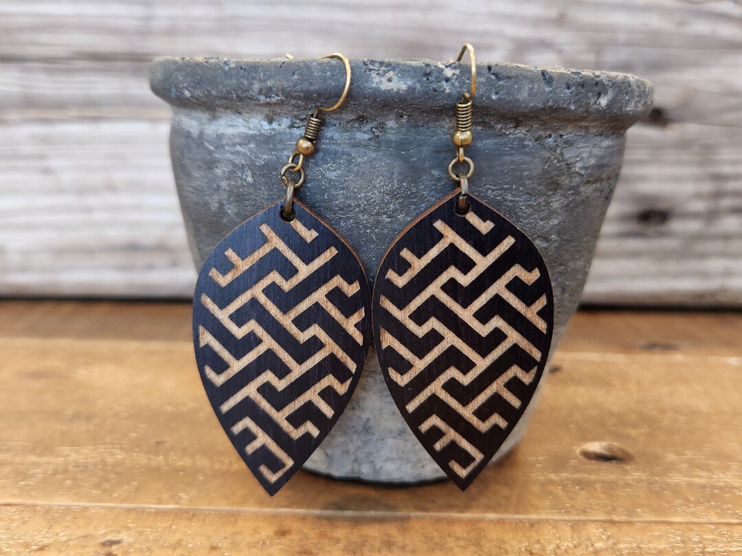 Geometric Teardrop Wood Earrings: Laser Cut Alder & Maple - Etsy