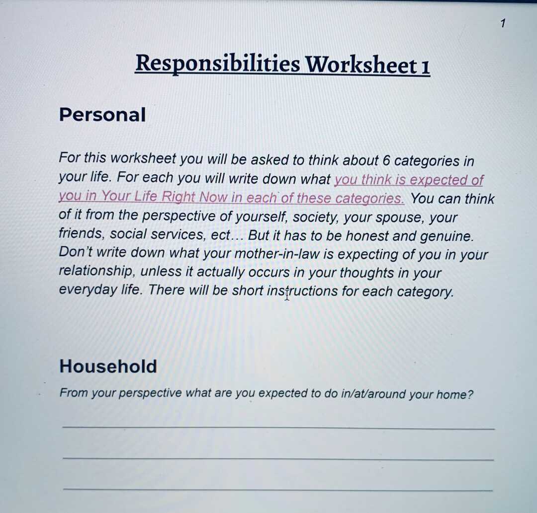 Expectations Worksheet 2 -personal - Etsy