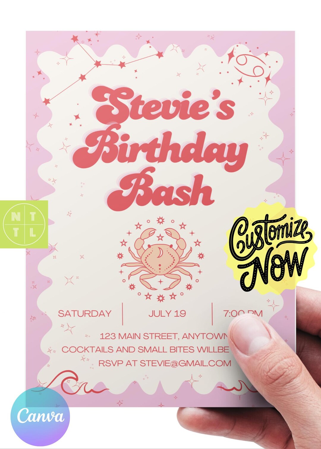 Cancer Baby Birthday Invite, Aesthetic Summer Party, Invitations ...