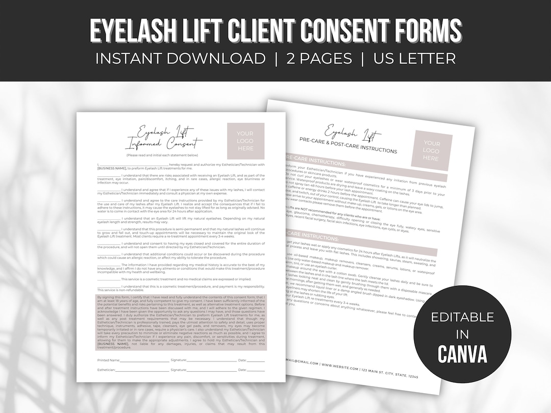 Editable Eyelash Lift Client Consent Forms | Lash Lift | Esthetician ...
