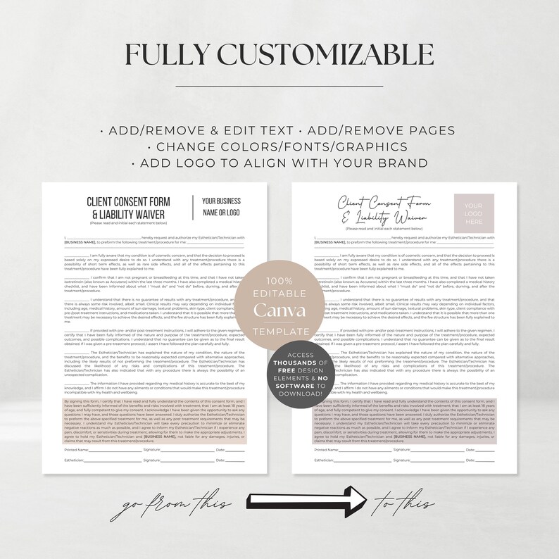 Esthetician General Liability and Client Consent Forms | Editable ...