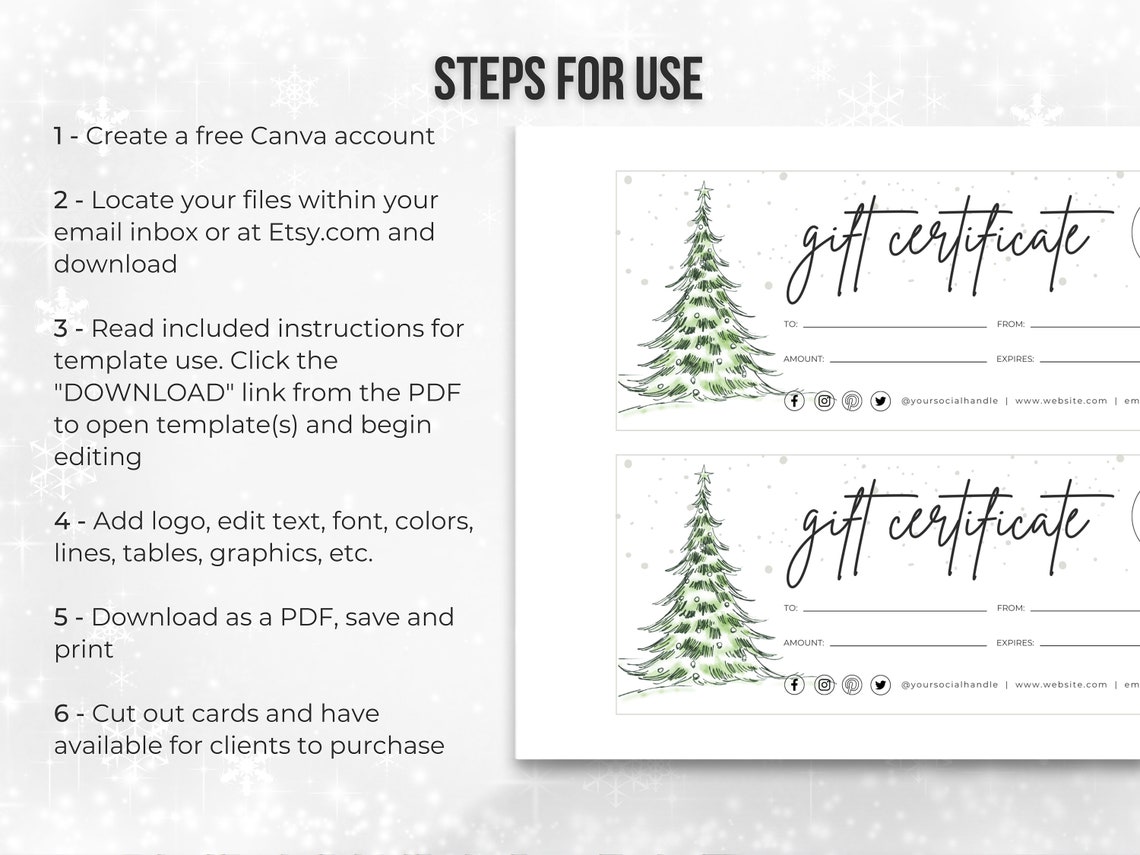 Editable Holiday Certificate Template Gift Certificate - Etsy