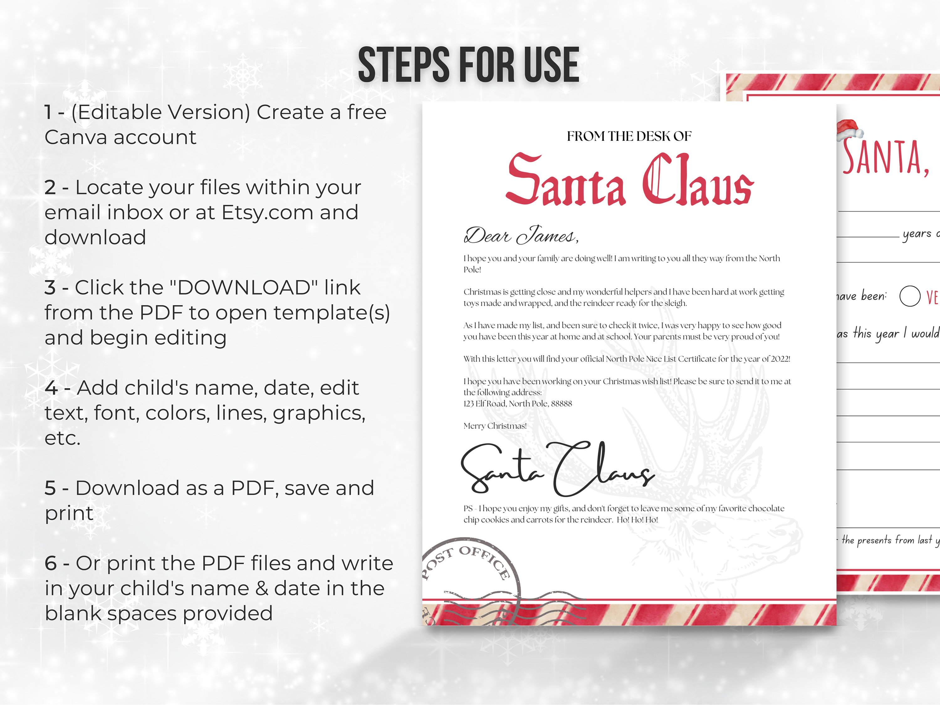 Editable Letter From Santa Nice List Certificate Template Santa Letter ...