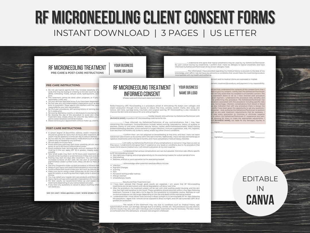 RF Microneedling Client Consent Template Editable | Esthetician Forms ...